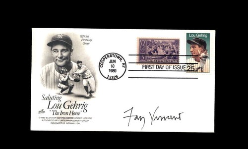 Fay Vincent JSA Signed FDC 1989 First Day Cover Cache Lou Gehrig ...