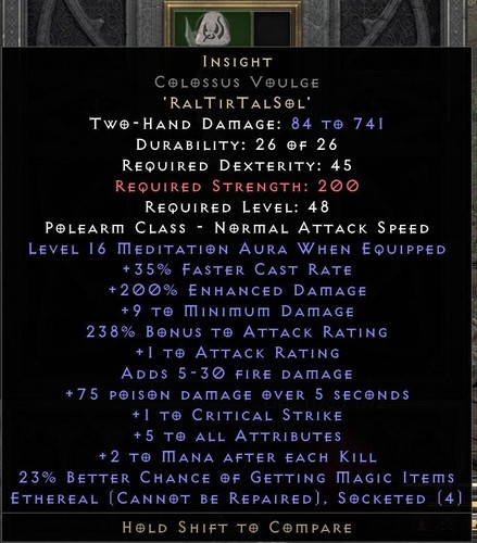 Diablo 2 Resurrected D2R NON-LADDER Insight Ethereal Eth Colossus ...