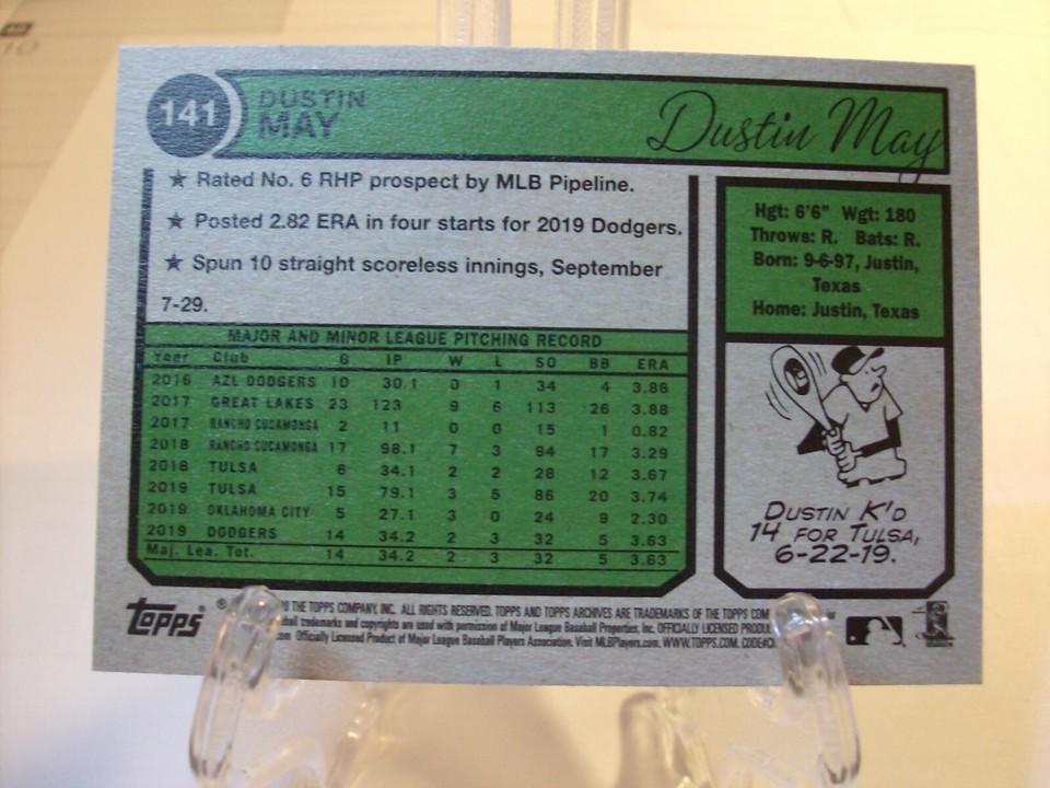 2020 Topps Archives Baseball Card #141 Dustin May RC (68147) | eBay