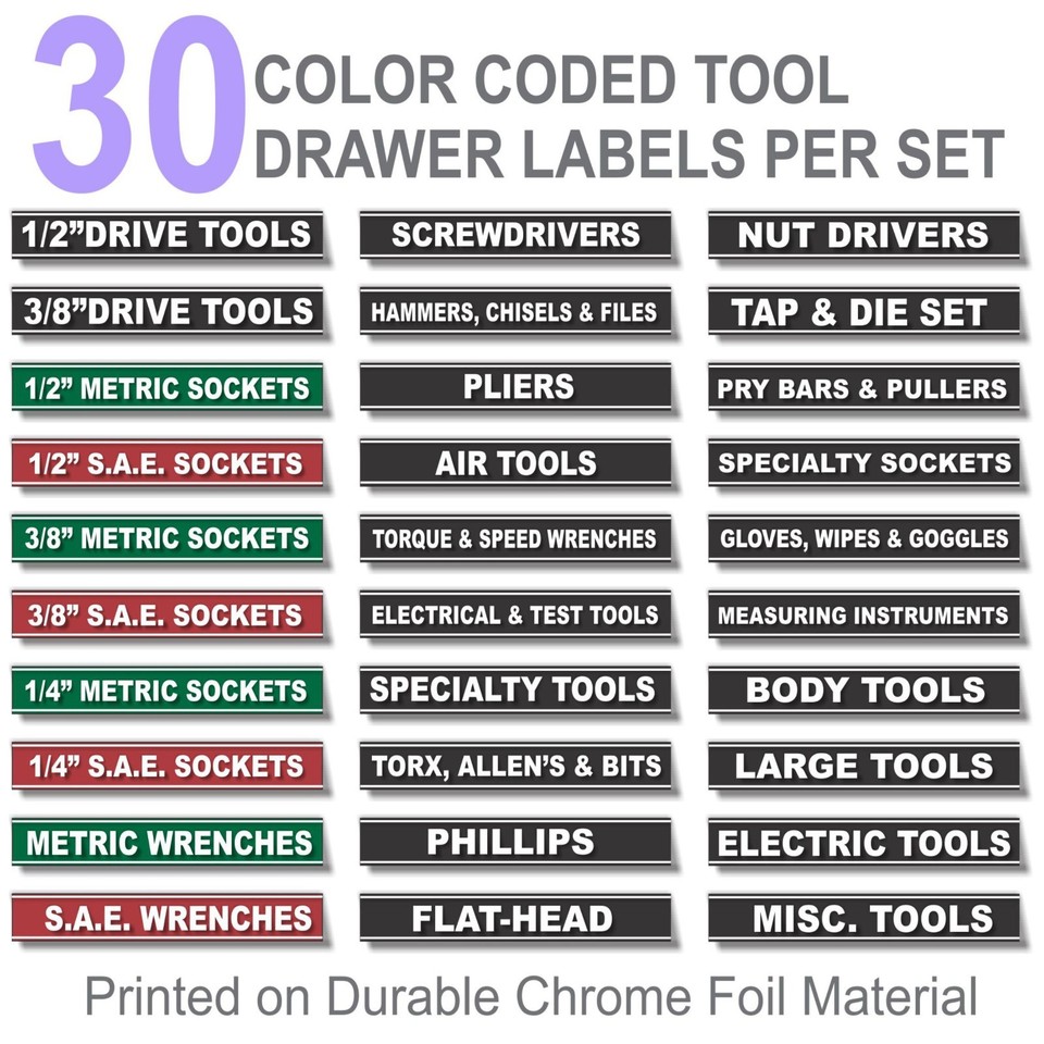 2 PACK TOOLBOX LABELS peel & stick organize all tool boxes, storage ...