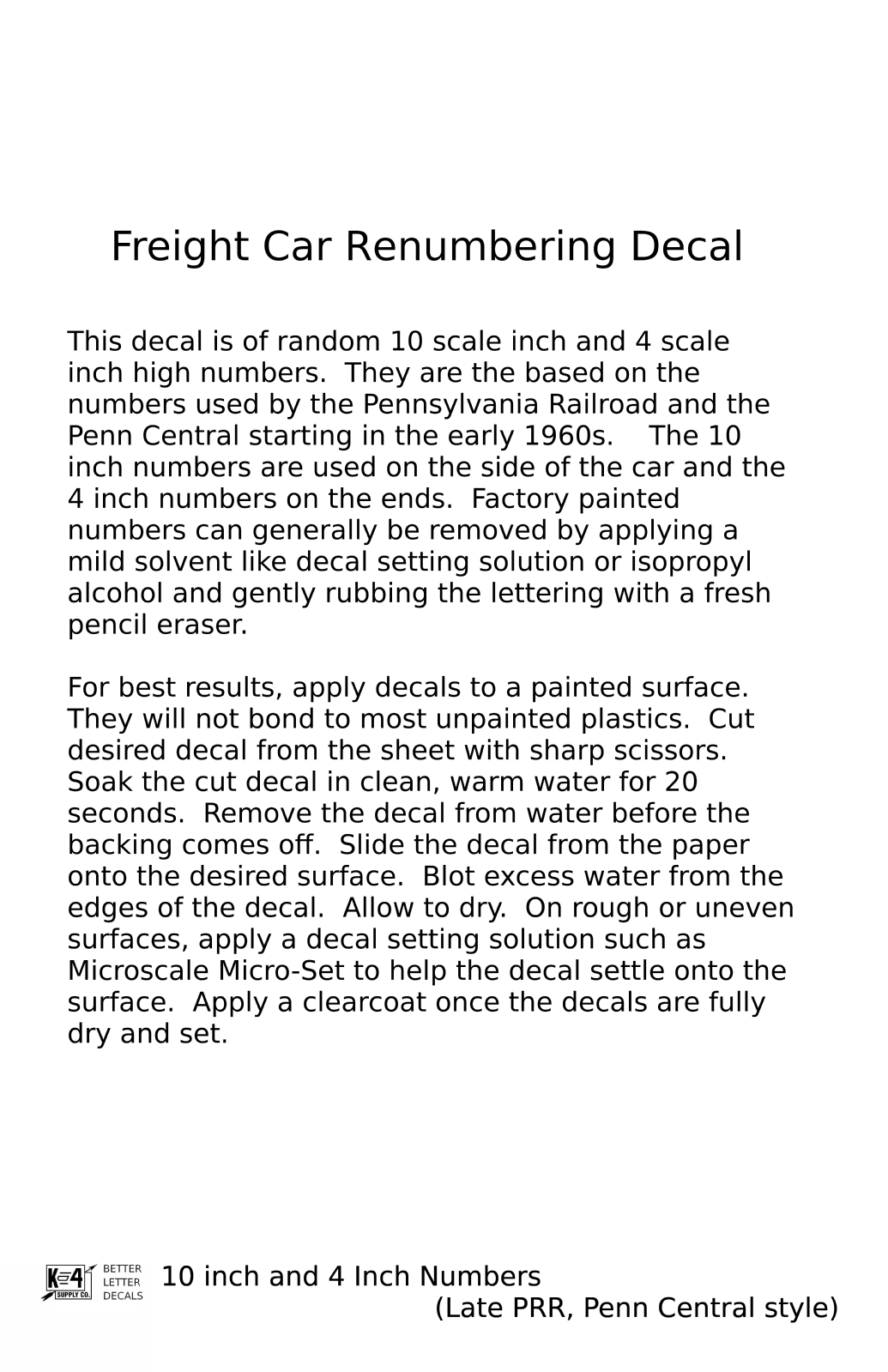K4 O Scale Decals Late PRR Pennsylvania/Penn Central Freight Car ...