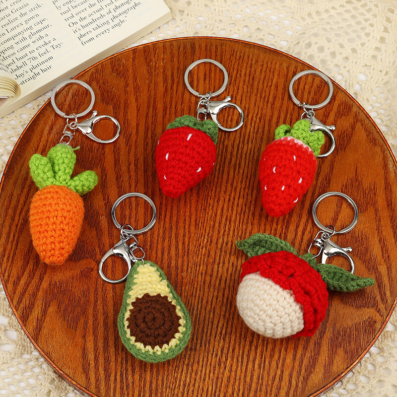 Handmade Knitted Keychain Keyring Crocheted Fruit Pendant Handbag ...