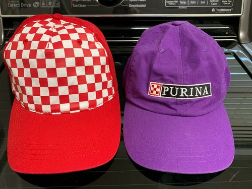 2 Purina Feed Hats Cap America 125 Years Checkered + Purple Hat | eBay
