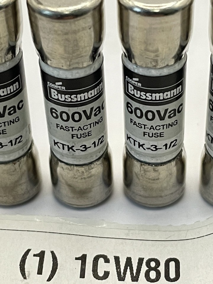 4- Bussmann KTK-3-1/2 KTK3-1/2 (3.5 Amp) 3.5A 600Vac Fuses Fast Acting ...
