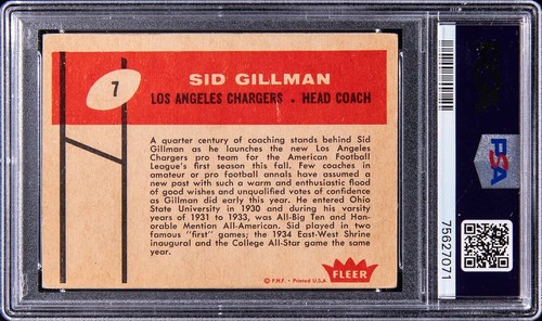 Sid Gillman "Chargers 1st Coach" 1960 Fleer Signed Rookie Card Auto HOF ...