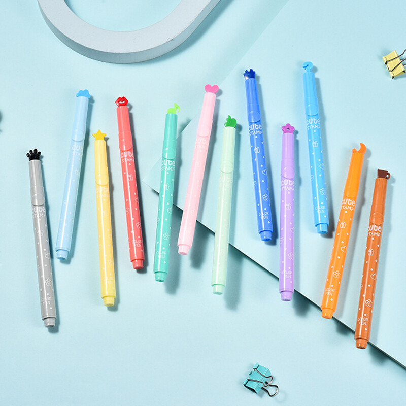 6Pcs/Lot Cute Highlighters Stamp Marker Pen children Stationery ...