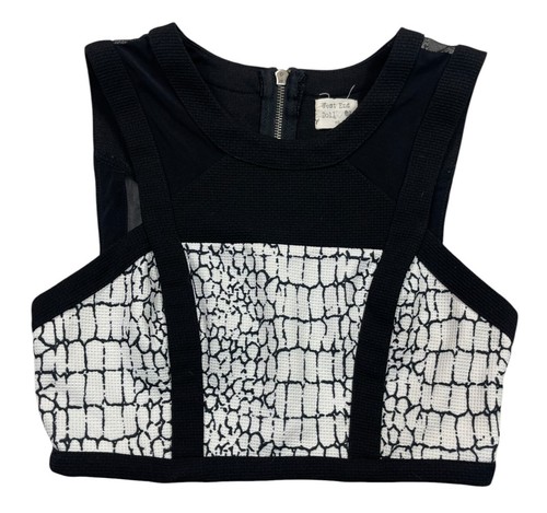 WEST END DOLL 3/4 Crop Midriff Top Tank Sleeveless Mesh Panels Full Zip ...
