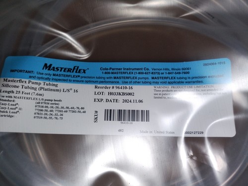 MasterFlex 96410-16 Pump Tubing, Silicone Platinum, L/S 16, Roll 25 Foot Sealed! | eBay