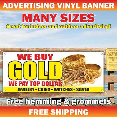 WE BUY GOLD Advertising Banner Vinyl Mesh Sign pawn shop cash Jewelry ...