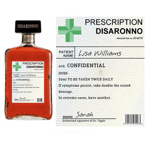 Personalised Disaronno Prescription Bottle Label - Pre-cut Glossy - Fun ...
