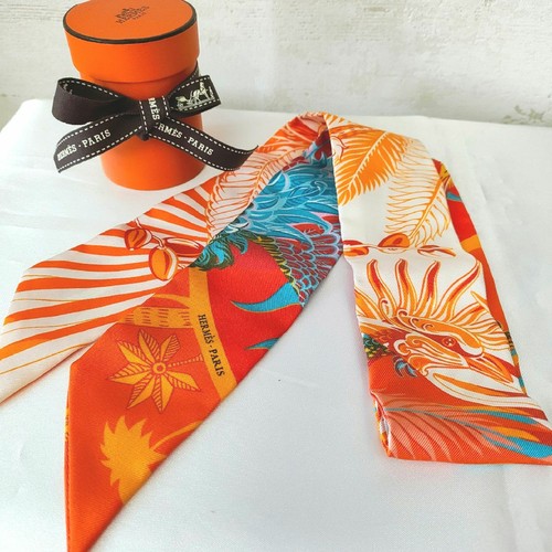 HERM S Hermes Twilly Silk Scarf Orange Yellow Box | eBay