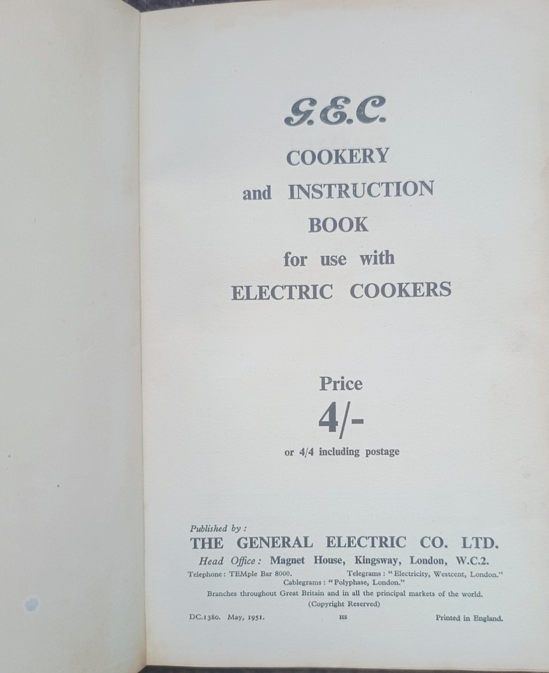 GEC Cookery and Instruction Book 1951, SOCIAL HISTORY MUSEUM ITEM ...
