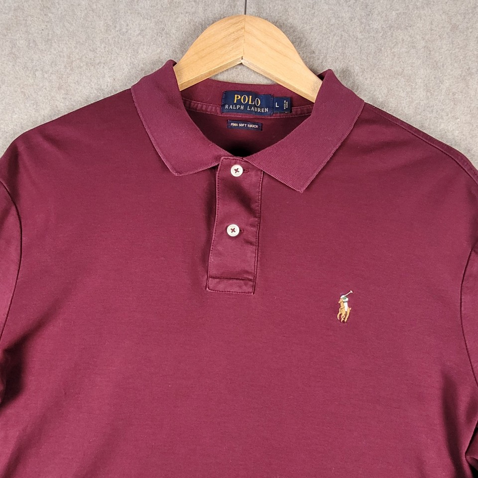 Polo Ralph Lauren Pima Soft Touch Long Sleeve Polo Mens Large Burgundy ...
