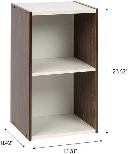 Short Wide Bookcase Two Shelf Tier Bookshelf Brown Small Home Office ...