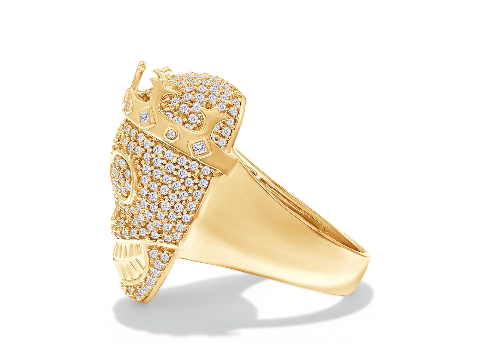 Men's Heavy Crown Skull Ring Simulated Diamond 14K Yellow Gold Plated ...