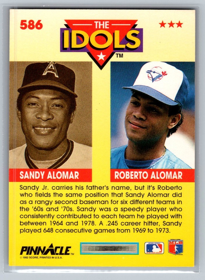 1992 Pinnacle Idols #586 Roberto Alomar HOF/Sandy Alomar Blue Jays ...