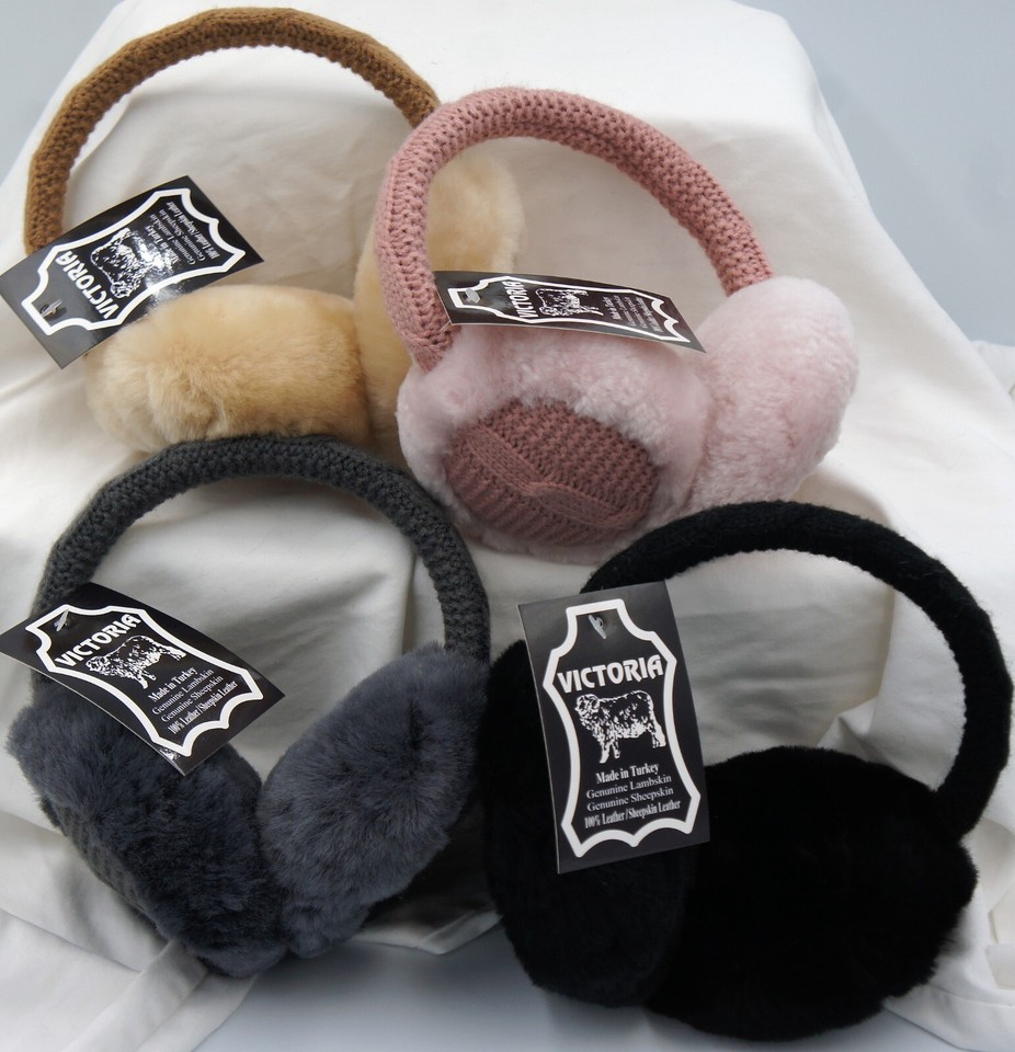 4 COLOR REAL SHEEPSKIN SHEARLING LEATHER Fur Earmuffs Warmers Ear Muffs ...