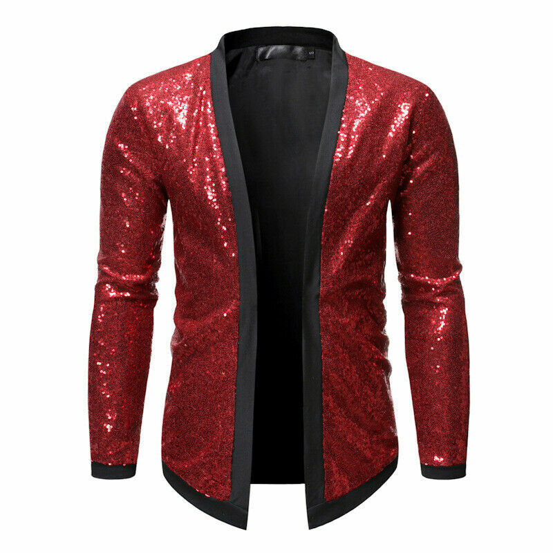 Men Sequin Jacket Coat Cardigan Glitter Fancy Blazer Outfit Tops Stage ...