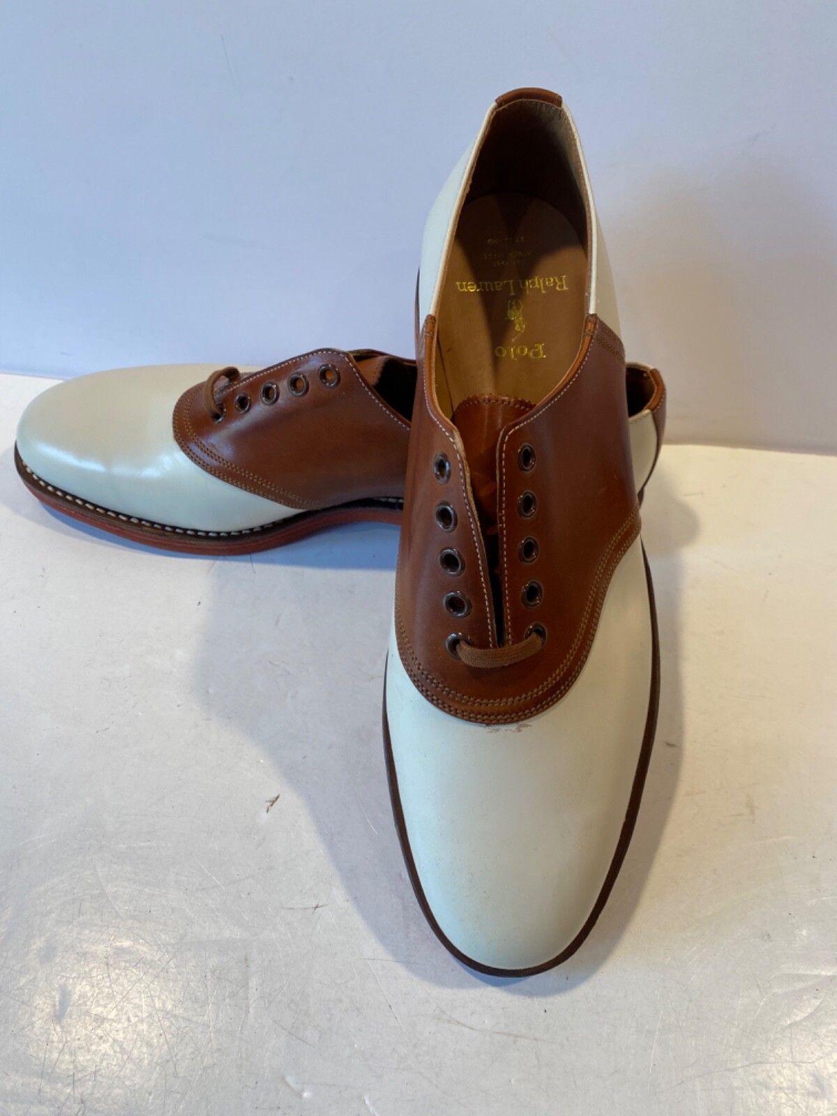 Ralph Lauren Crockett & Jones Golf Saddle Ivory Brown Spectator Shoes ...