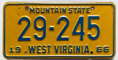 West Virginia 1966 License Plate 29-245 in Nice Condition | eBay