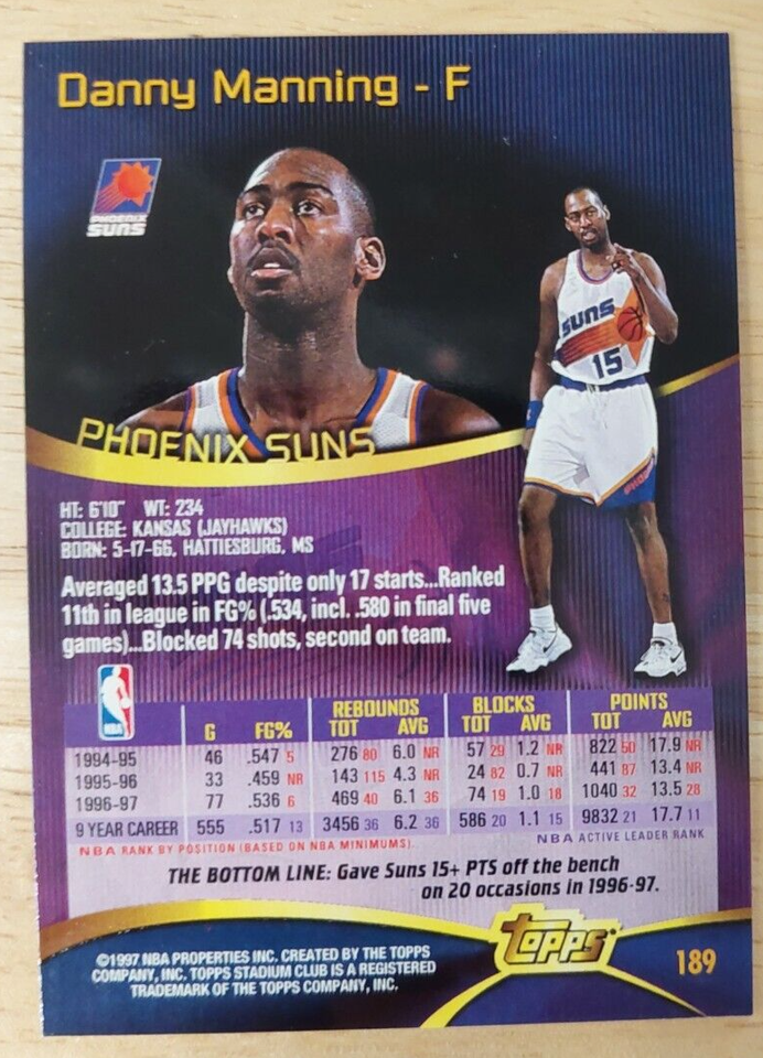 1997-98 Stadium Club #189 Danny Manning Phoenix Suns basketball card | eBay