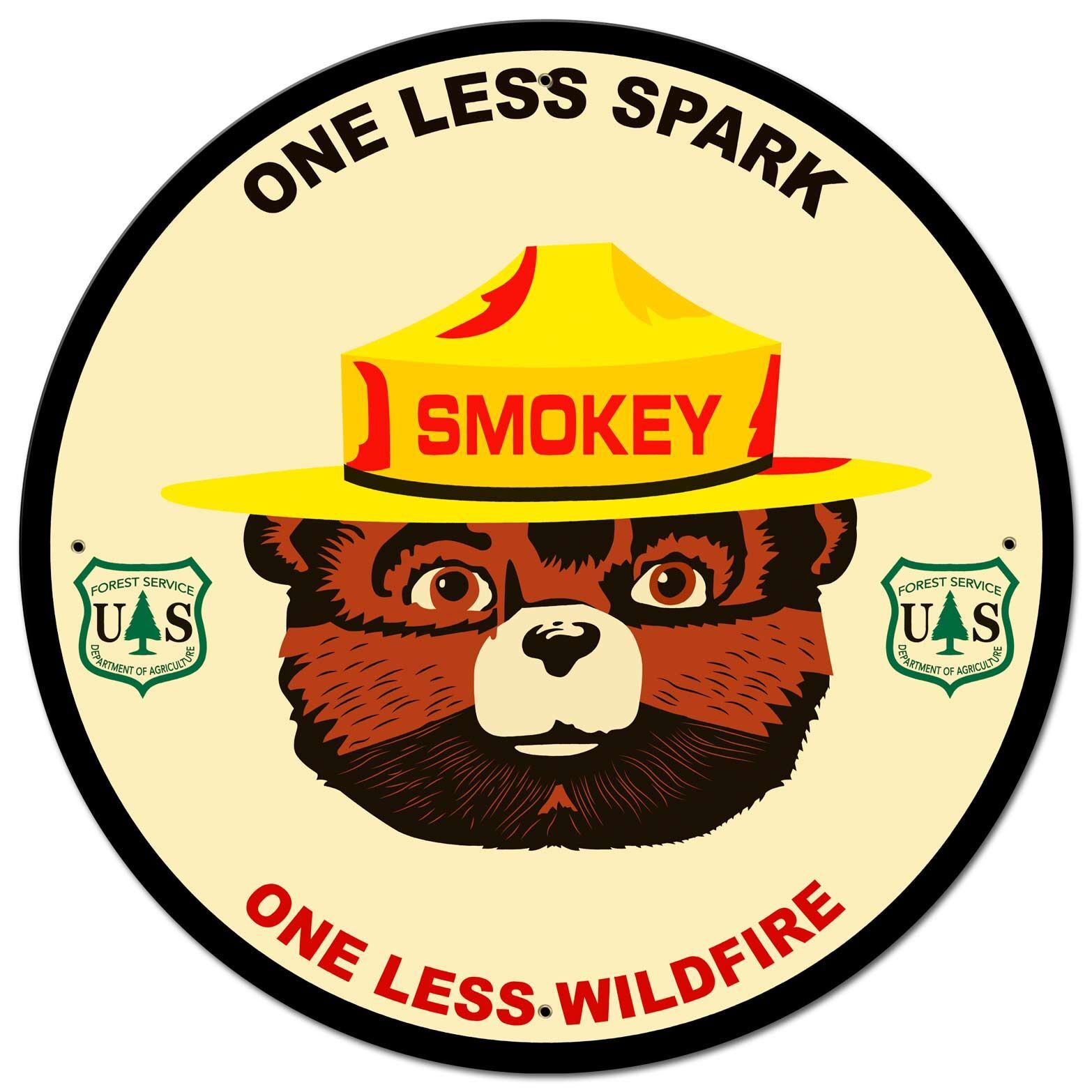 SMOKEY BEAR ONE LESS SPARK WILDFIRE 28" HEAVY DUTY USA MADE METAL CLEAN ...