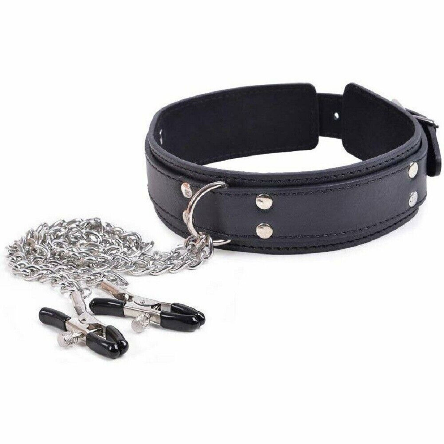 Nipple Clamps Adjustable with PU Leather Collar SM Bondage Play Sex ...