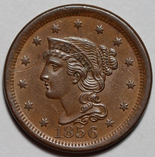 1856 Braided Hair Liberty Head Large Cent - Scratches - US 1c Copper ...