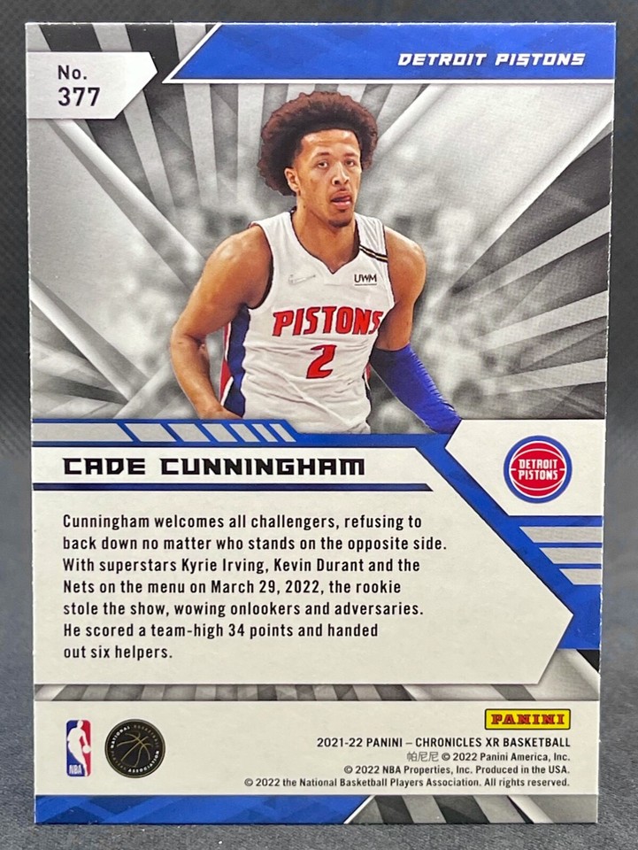 2021-22 Panini Chronicles XR Cade Cunningham Rookie Card #377 Pistons ...