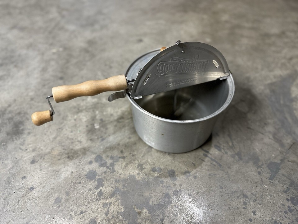 The Genuine Whirley Pop Popcorn Maker- Aluminum Stovetop Popper, Wood ...