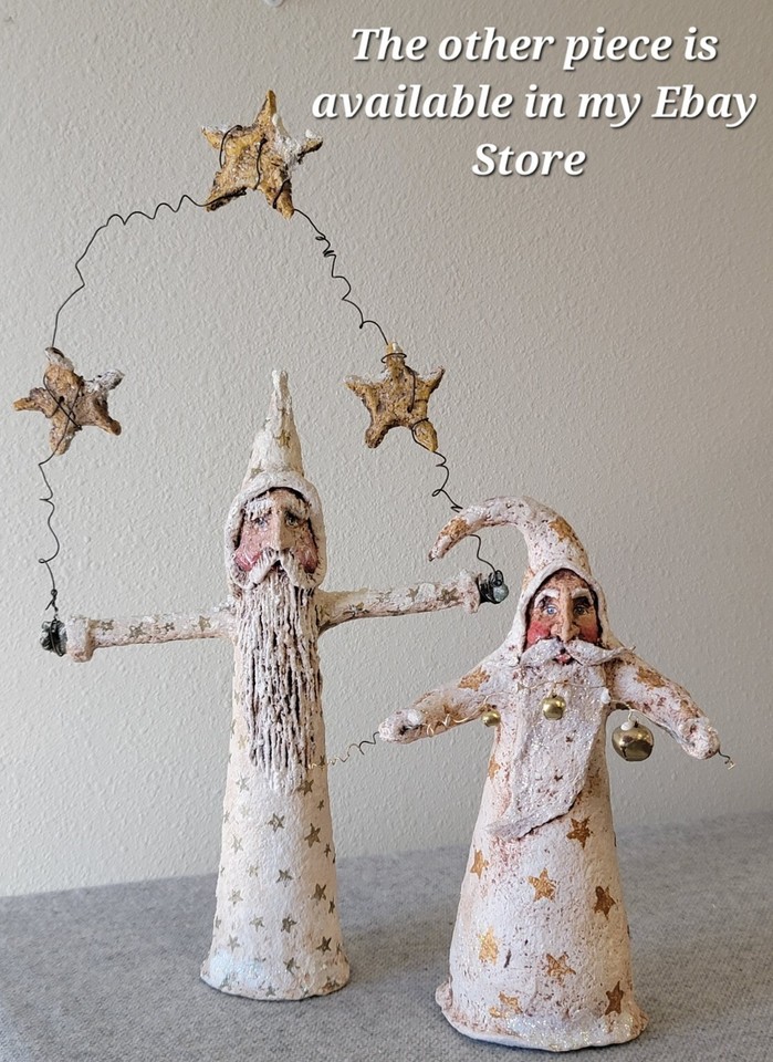 Debra Schoch PAPER MACHE' Celestial FOLK ART Christmas SANTA Pre ...