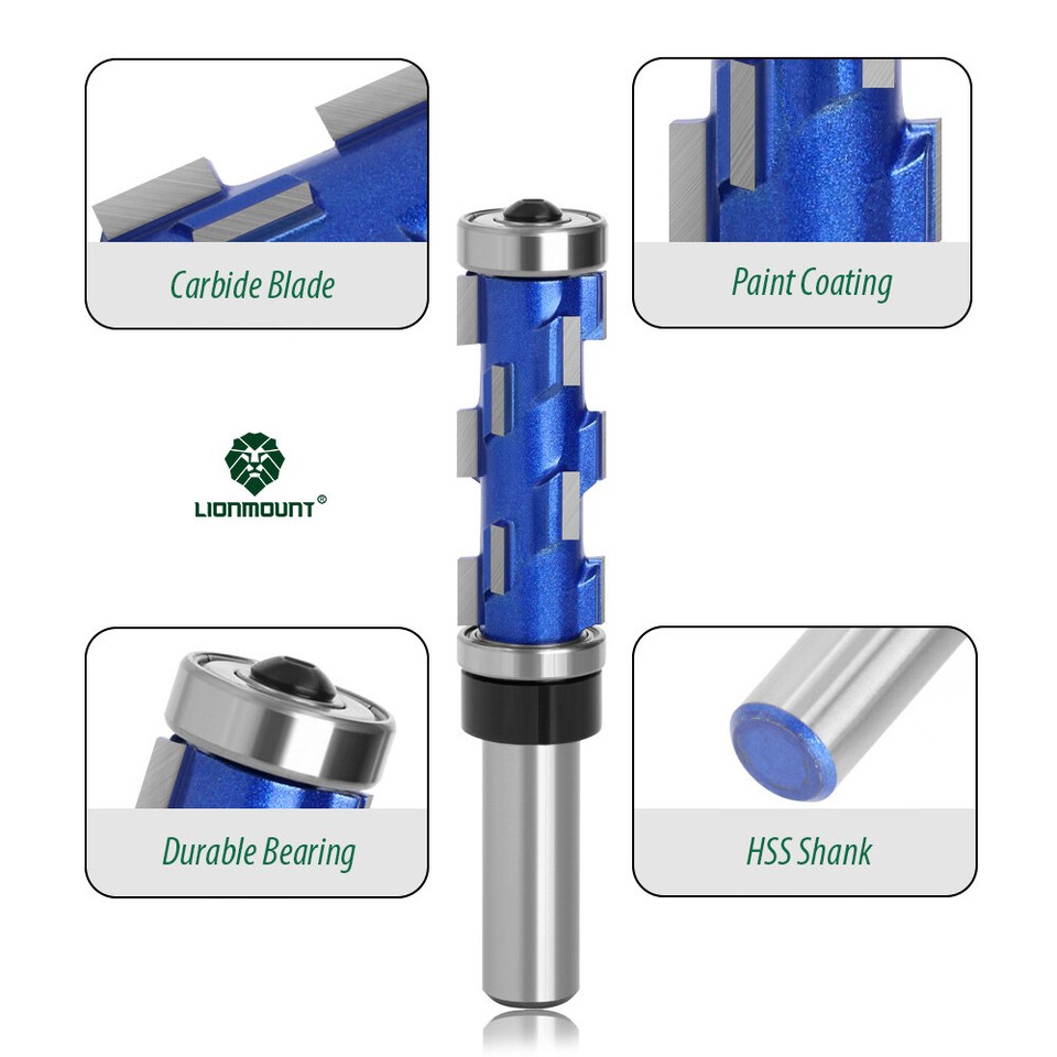 1/2 12mm Flush Trim Router Bit Spiral Template Pattern Double Bearings ...