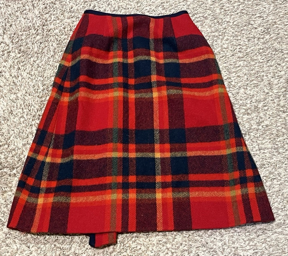 Vintage Pendleton Knockabouts Wool Plaid Red Button Wrap Skirt 100% Wool | eBay