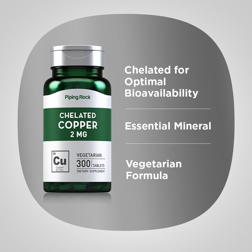 Chelated Copper 2 mg | 300 Tablets | Non-GMO, Gluten Free | By Piping ...
