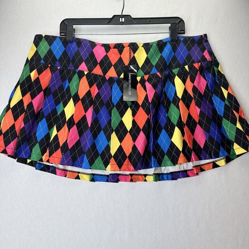 Dolls Kill Club EXX Skirt Womens 2X Rainbow Pleated Mini Rave Pride ...
