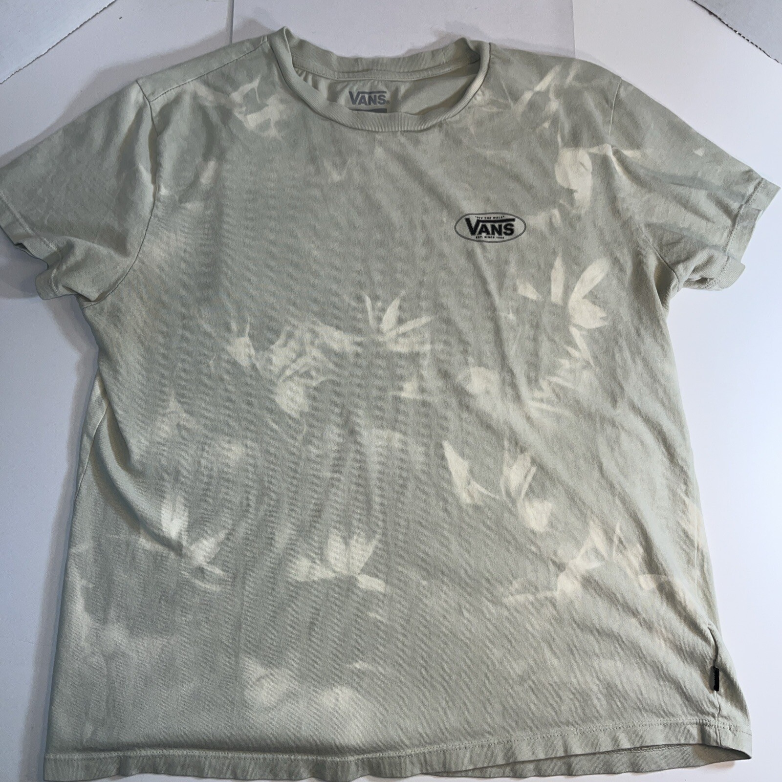 Vans Logo T shirt L Large Light Green Faded Distressed Floral Weeds | eBay