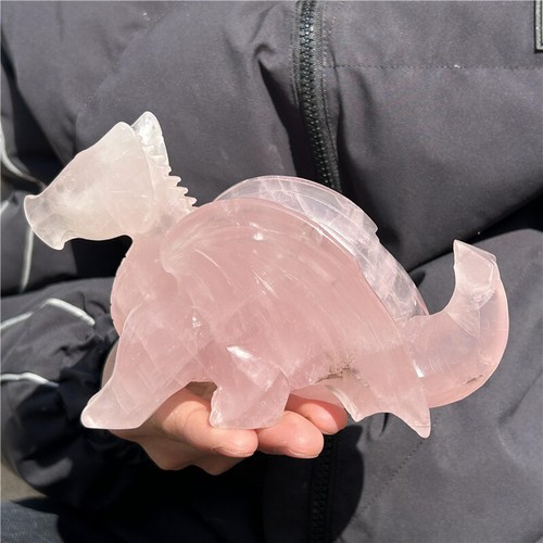 1.54LB Natural Rose Quartz Fly Dragon Skull Carved Quartz Crystal Heal ...