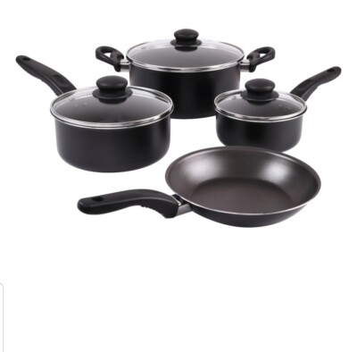 Mainstays 7 Piece Nonstick Cookware Set, Black | eBay
