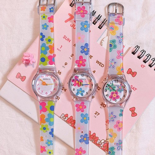 Women Summer Transparent Flower Watches Colorful Casual Round Digital ...