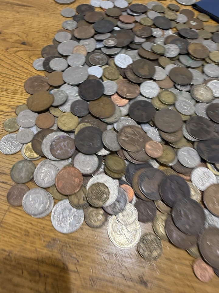UNSORTED Old Coin Job Lot Mostly British Coins Some Foreign Coins ...