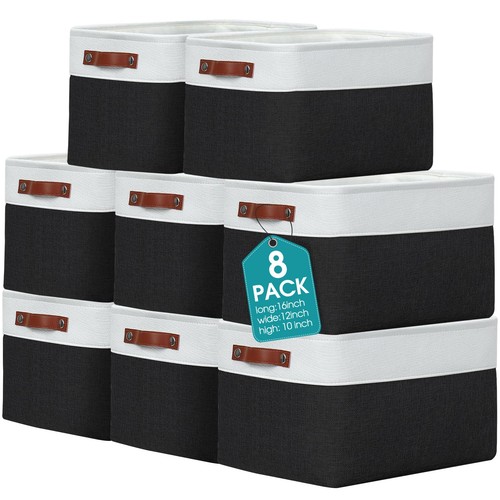 8 Pack 16 x 12 x 10 Inch Large Storage Baskets Collapsible Fabric ...