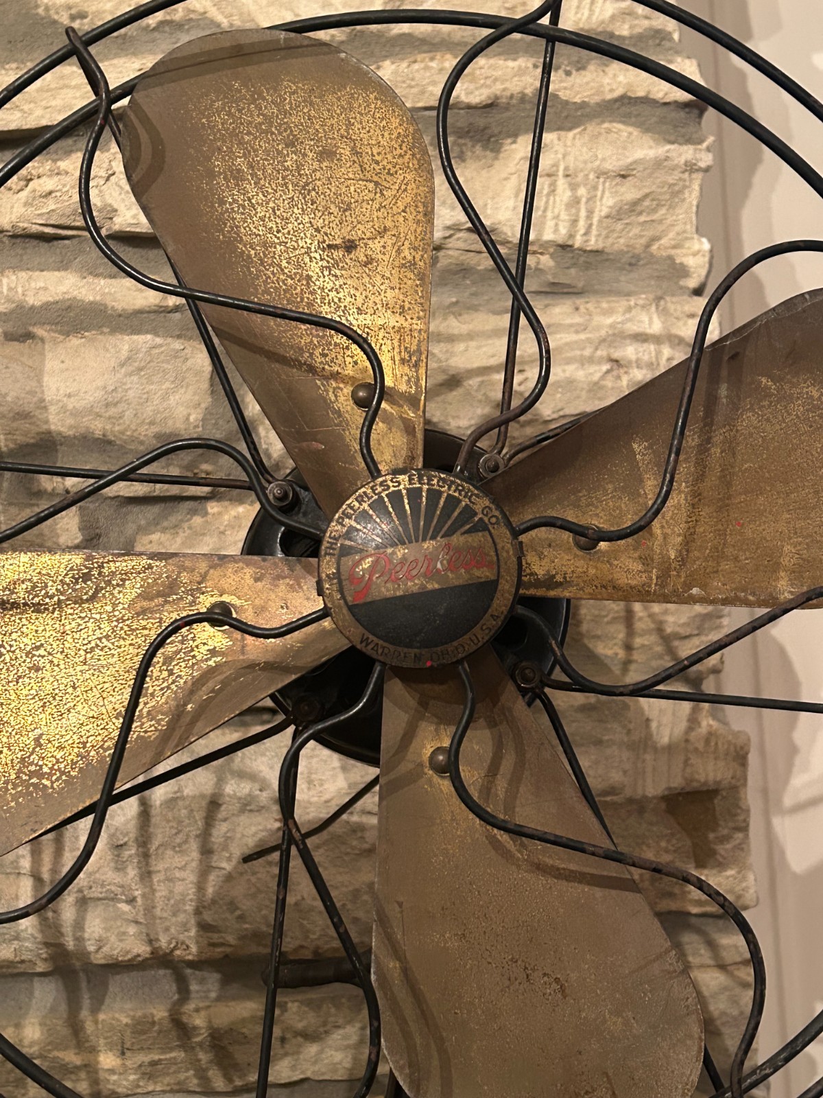 Antique Peerless Electric Fan 16" Brass Blade 3-Speed Oscillating c ...