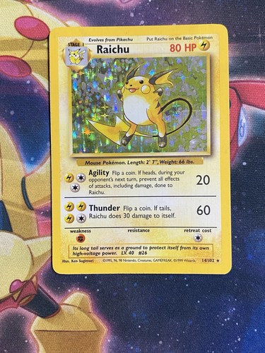 LP** Raichu 14/102 - Base Set Unlimited - WOTC Holo Rare Pokemon Card ...
