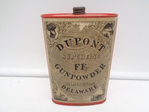 Vintage Dupont Superfine FFg Gunpowder 1lb Empty Tin Paper Label ...