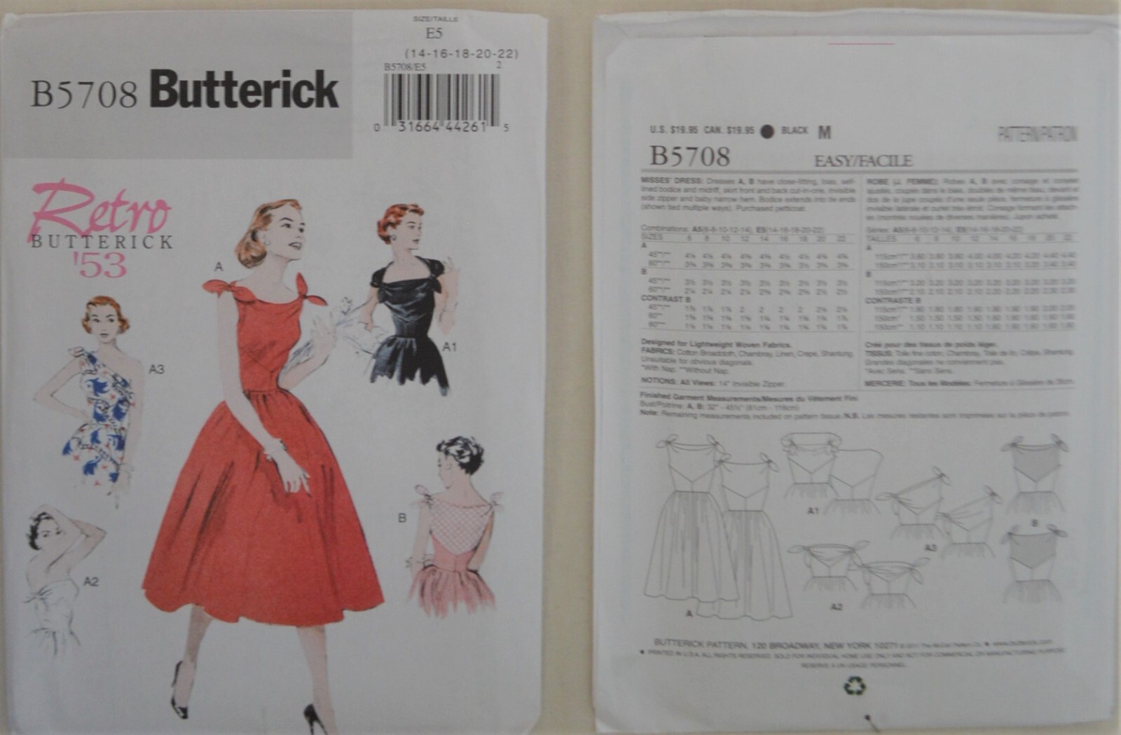 Butterick+Pattern+5708+Retro+Vintage+Misses+Dress+Rockabilly+Sz+6+-+14 ...