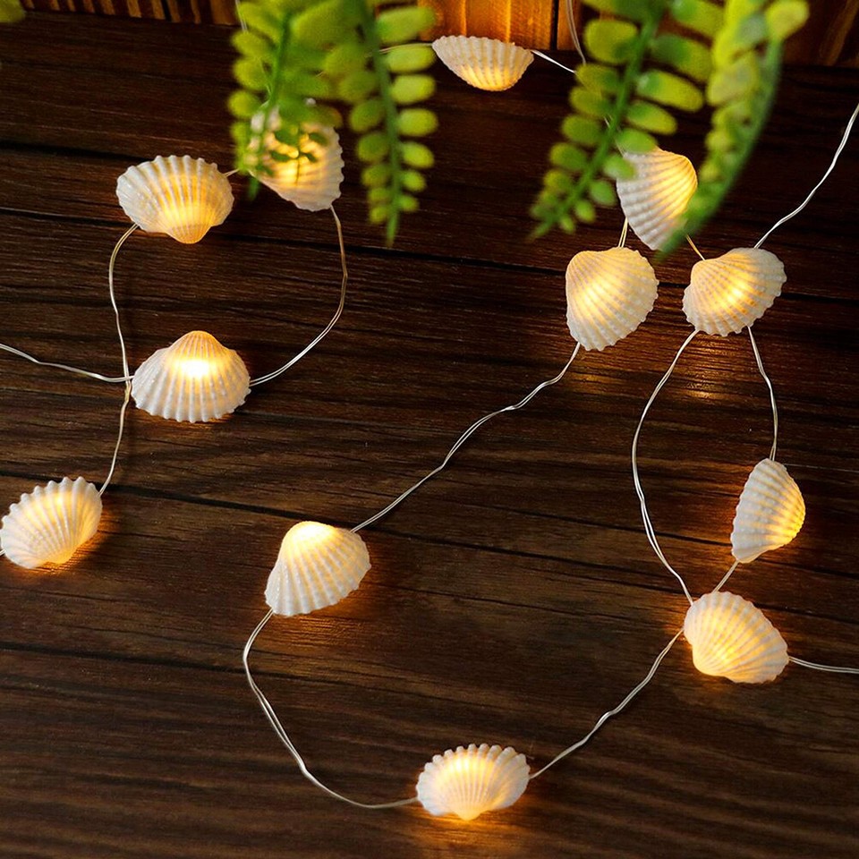 Decorman Natural Seashell String Lights 13.2ft 40 LED 8 Modes Warm ...