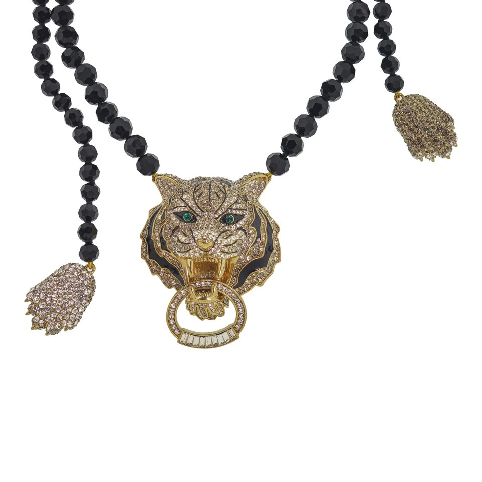 Heidi Daus "ANIMAL MAGIC" Beaded Crystal & Enamel Tiger Necklace, BRAND ...