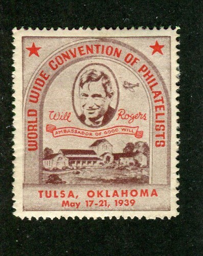 Vintage Poster Stamp WORLD WIDE CONVENTION PHILATELISTS Will Rogers ...
