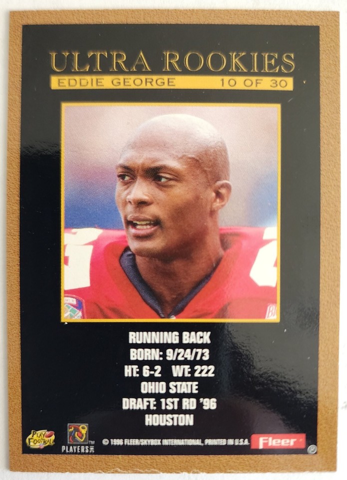 Eddie George RB Oilers Titans NFL Football Card Fleer Ultra Rookie Gold ...