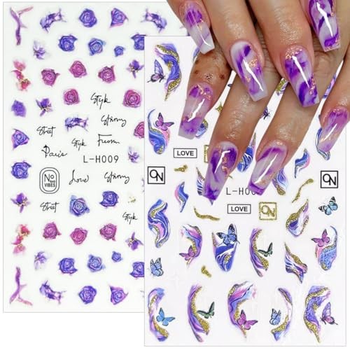 6 Sheets Marble Nail Art Stickers Decals 3D Self Marble Nail Stickers-2 ...